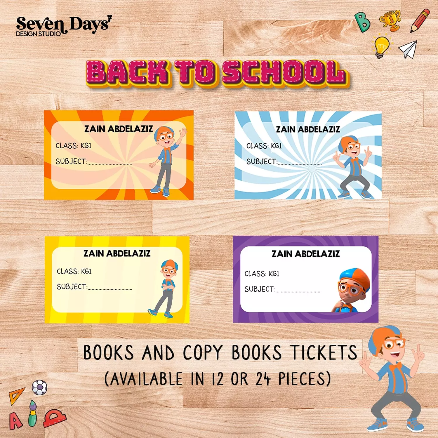 Blippi School Labels | Seven Days Design Studio