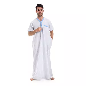 Men Galabeya Short Sleeves - 2258 - Blue*Light Blue | ShortoEg