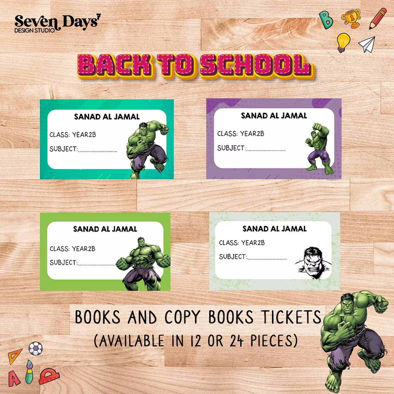 Hulk School Labels | Seven Days Design Studio