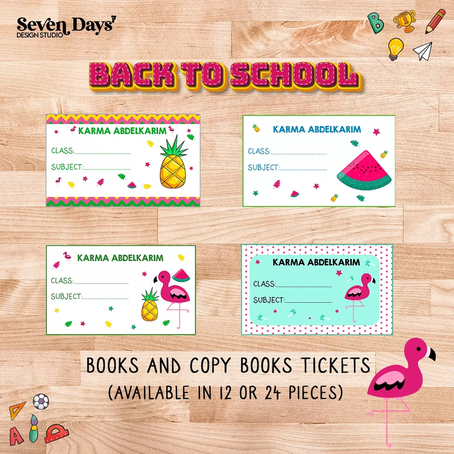 Flamingo School Labels | Seven Days Design Studio