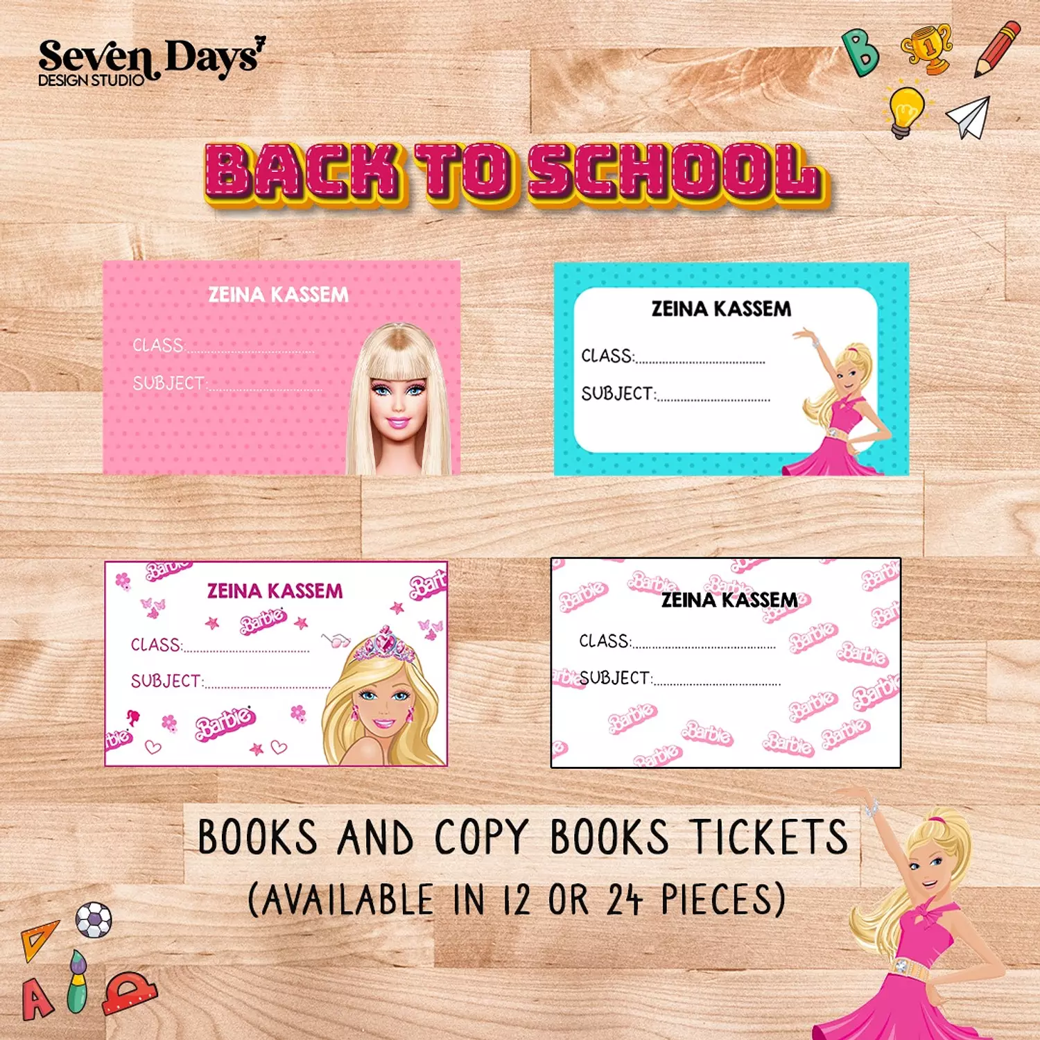 Barbie School Labels | Seven Days Design Studio