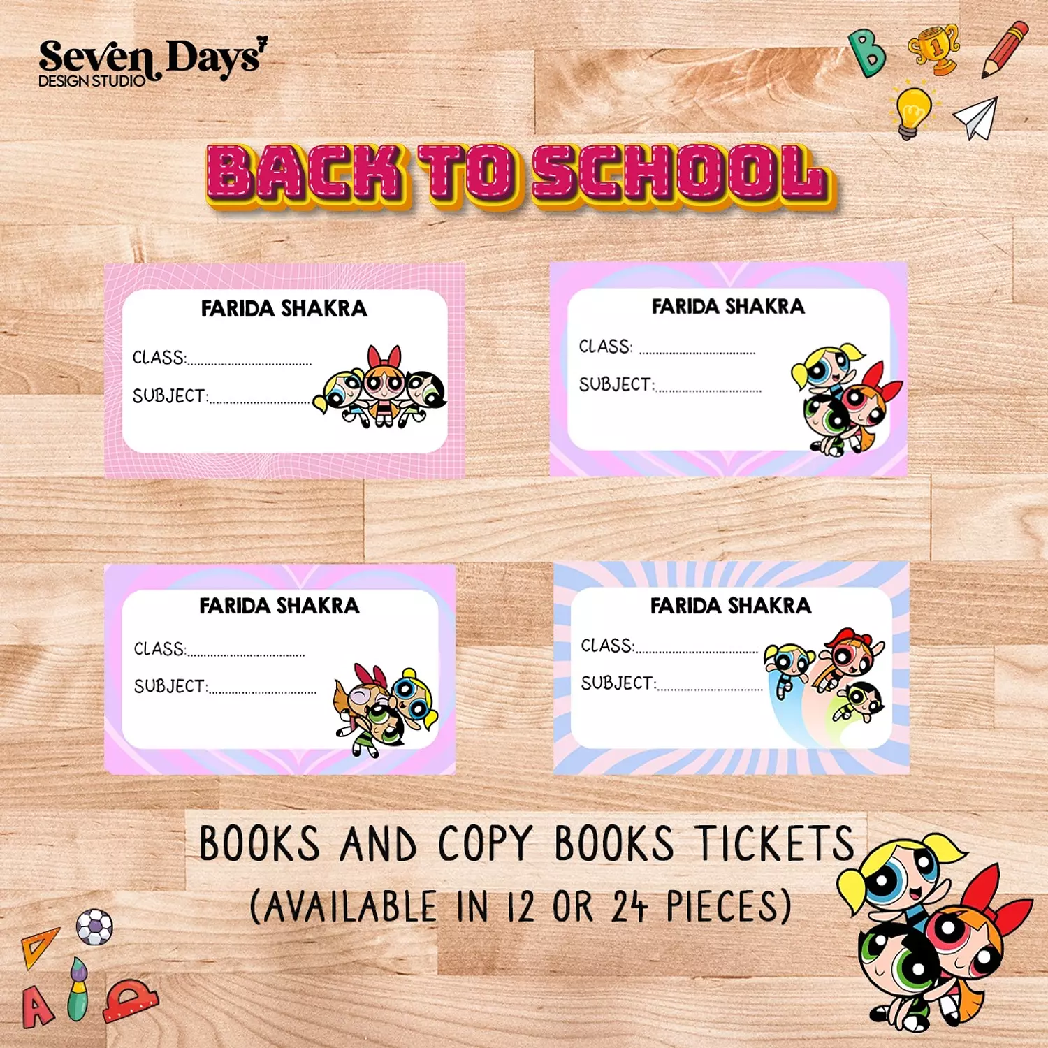 Powerpuff Girls School Labels | Seven Days Design Studio