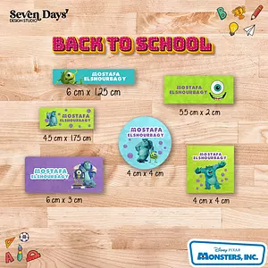 Monsters Inc School Labels | Seven Days Design Studio
