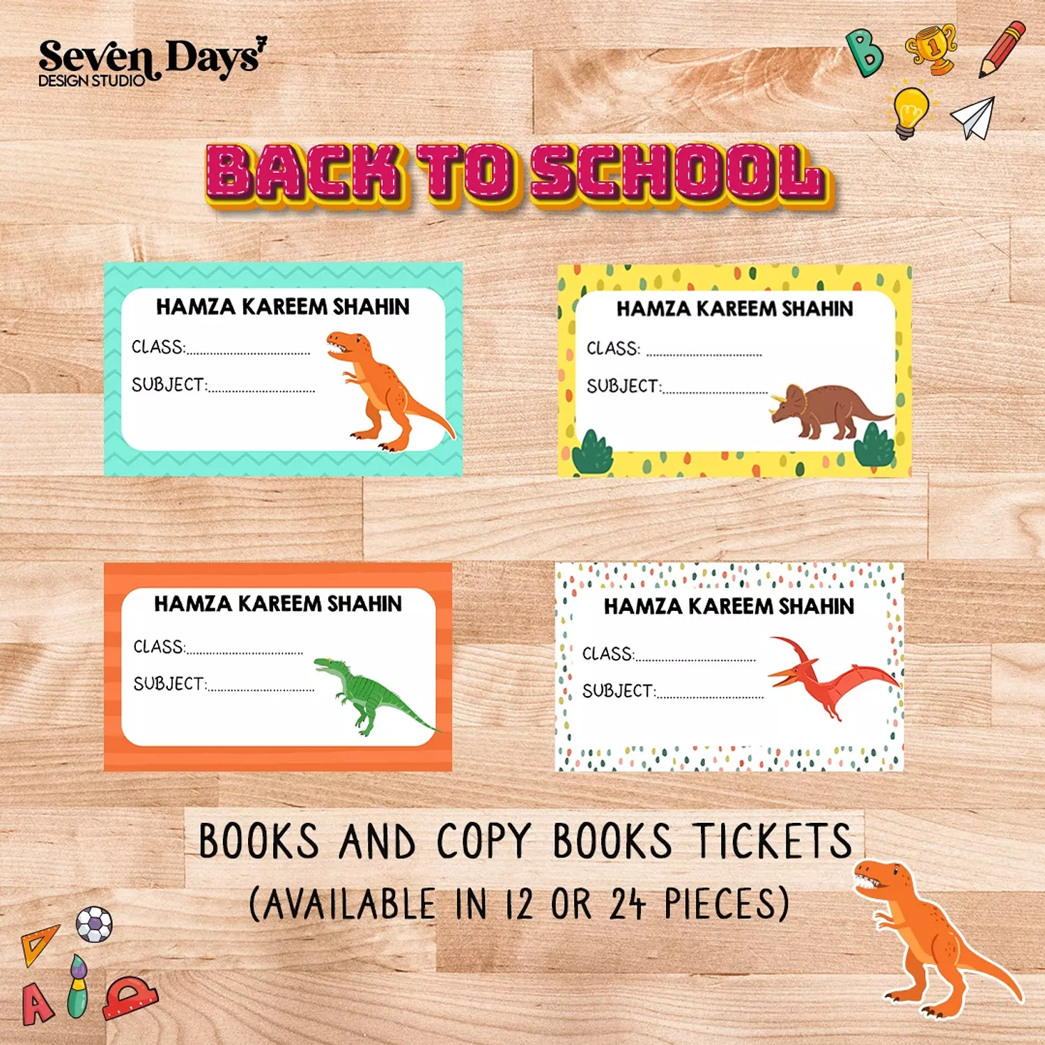 Dinosaurs School Labels | Seven Days Design Studio