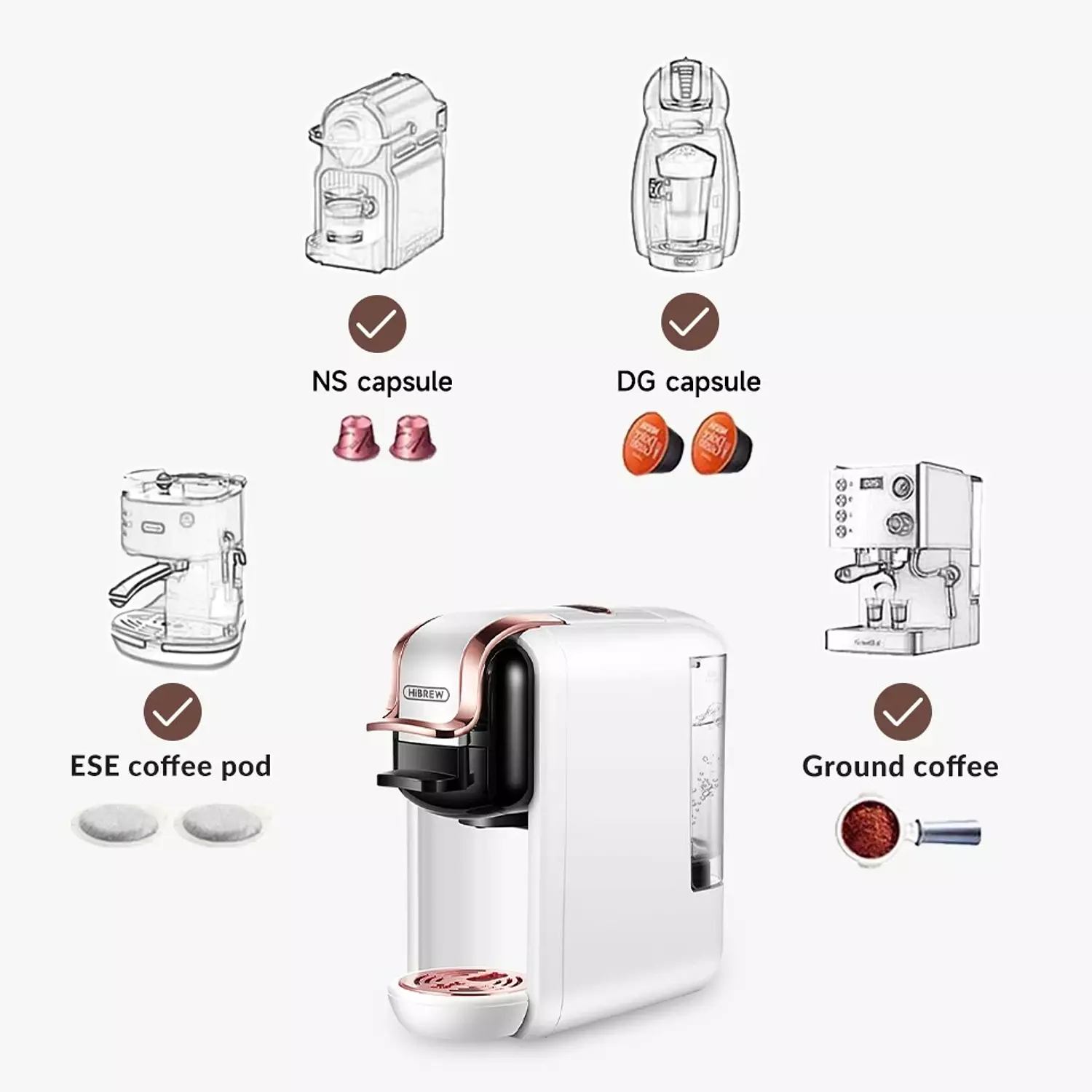 HiBREW H2A Cold Gold Espresso Machine, 4-in-1, Multicapsules, Powder ...