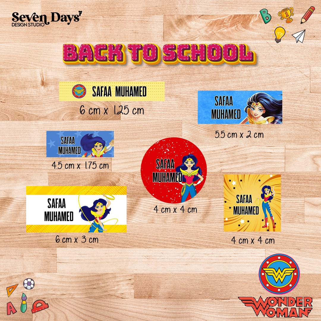 Wonder Woman School Labels | Seven Days Design Studio