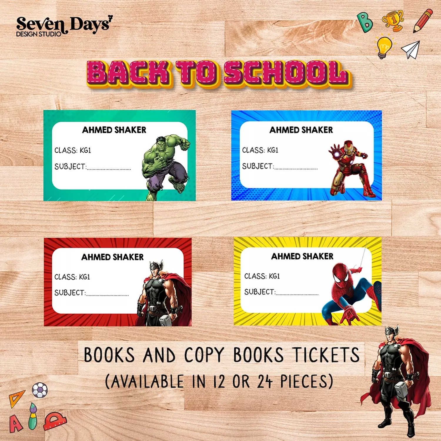 Marvel School Labels | Seven Days Design Studio