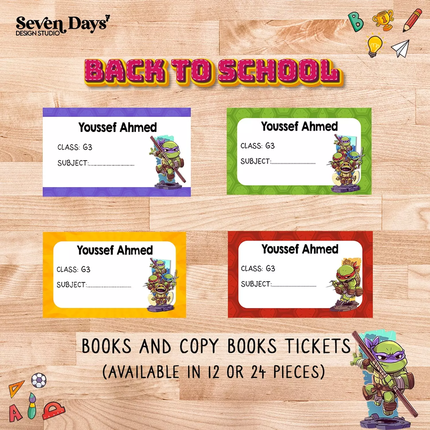 Ninja Turtles School Labels | Seven Days Design Studio