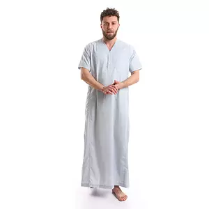 Men Galabeya Short Sleeves - Linen - 2264 - Light Grey | ShortoEg