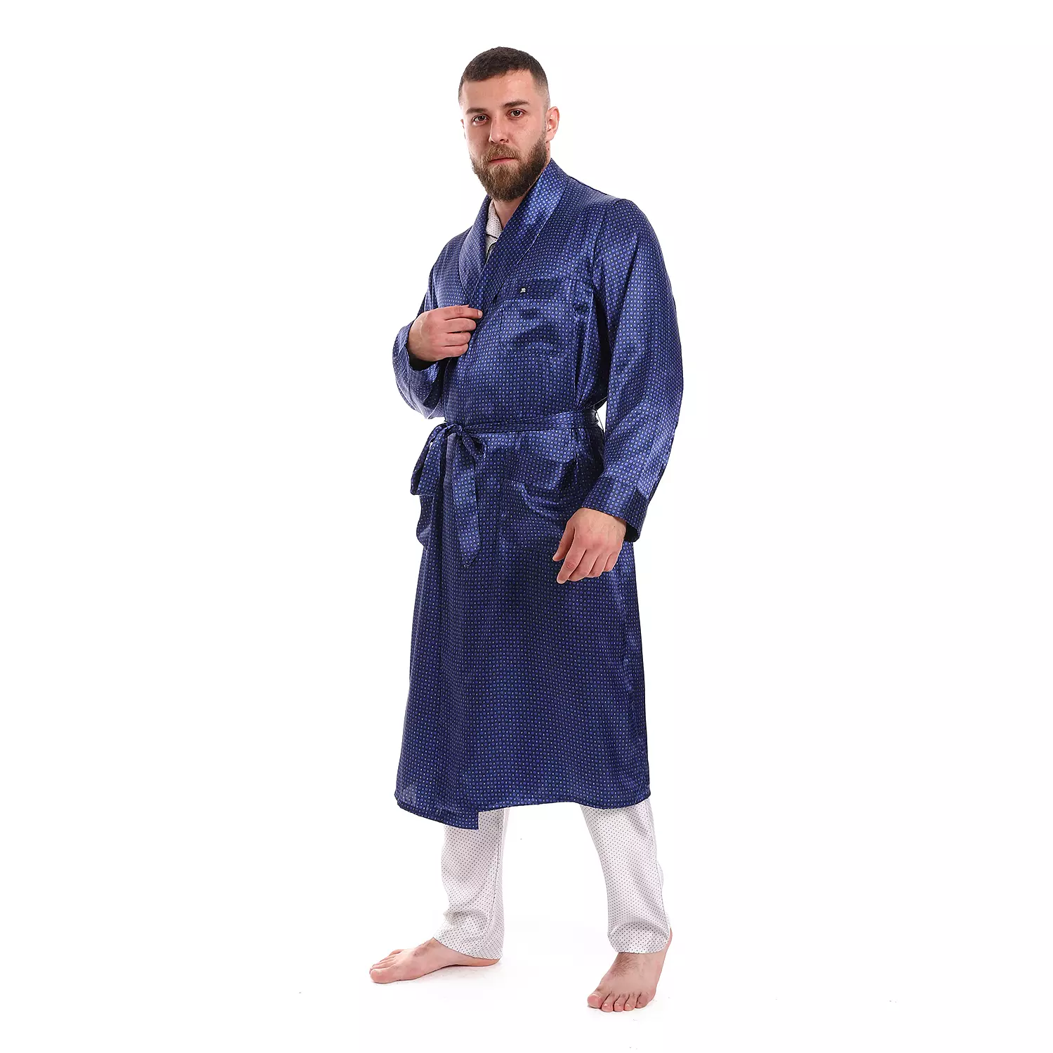 Men Satin Robe - Blue Dot | ShortoEg