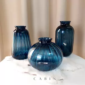 Blue handmade Pyrex Vases | Cabin